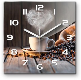 Wallmuralia Skleněné hodiny čtverec Šálek kávy 30x30 cm