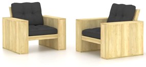 Zahradní židle 2 ks + antracitové podušky impregnovaná borovice,  3065789