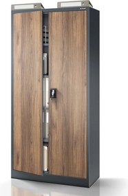 Vysoká kovová kancelářská skříň na dokumenty, antracit/ořech, 900x1950x400 mm: JAN H Eco Design