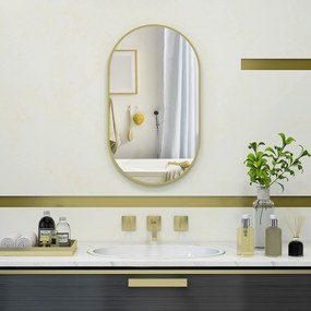 HOMCOM Oválné zrcadlo do koupelny 40x70 cm s hliníkovým rámem Dekorativní nástěnné zrcadlo Horizontální nebo vertikální pro obývací pokoj, vstup nebo…