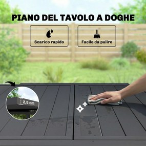 Outsunny rozkládací zahradní jídelní stůl pro 4–6 osob, 80/160 × 80 × 75 cm — černý, práškově lakovaný hliník s lamelovým povrchem