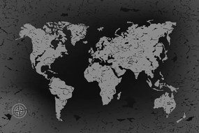 Obraz stará mapa světa na abstraktním pozadí v černobílém provedení - 90x60 cm