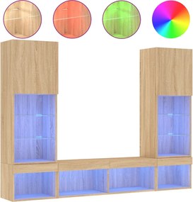5dílná obývací stěna s LED dub sonoma kompozitní dřevo 3216692