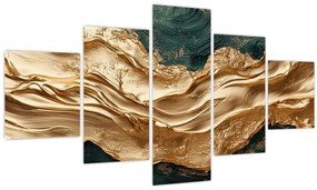 Obraz - Zelená abstrakce se zlatem II. (125x70 cm)