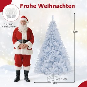 Costway Umělý vánoční stromek 180 cm s tříbarevnými LED, bílý
