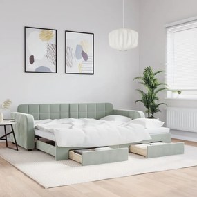 Válenda s přistýlkou a zásuvkami světle šedá 90 x 190 cm samet 3196990