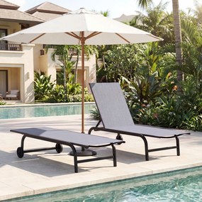 Costway Sada 2 lehátek s kolečky, robustní zahradní lehátko s přihrádkou – šedá
