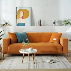 Vysoce kvalitní sametový roztažitelný potah na pohovku Rozměry (cm): 1místná pohovka/křeslo 90 - 140 cm, Varianta: Oranžová