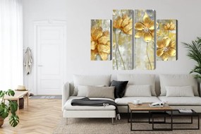 Vícedílný obraz Dekorativní Květiny V Odstínech Béžové Nedostatek Nedostatek Přírodní plátno 200x150