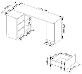 Rohový psací stůl B20 155 cm levý bílý/šedý