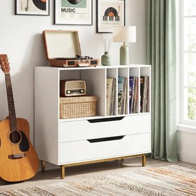 Costway Stojan na gramofon s 4 vinylovými přihrádkami a 2 zásuvkami Retro