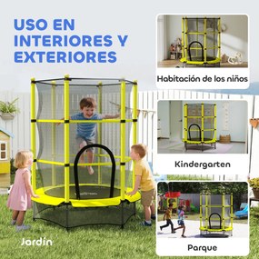 HOMCOM dětský trampolína Ø140 cm pro děti 3-10 let s bezpečnostní sítí, nosnost 50 kg, do interiéru i exteriéru, žlutá