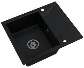 Sink Quality Obsidian, kuchyňský granitový dřez 590x500x210 mm + černý sifon, černá, SKQ-OBS.C.1KKO.XB