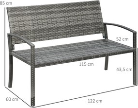 Outsunny zahradní lavice ratanový vzhled parková lavice s ocelovým rámem pro 2 osoby balkonová lavice nosnost až 320 kg šedý zahradní nábytek | Aosom…