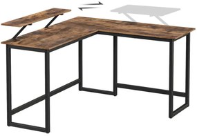 Vasagle Počítačový stůl ve tvaru L s policí 140x130x76/91.5cm rustikální hnědý