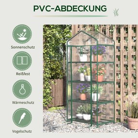 Fóliový skleník Outsunny Skleník pro rajčata se 4 policemi, chladicí rám v zelené barvě, 70x50x160cm | Aosom.de