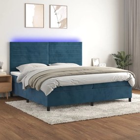 Box spring postel s matrací a LED tmavě modrá 200x200 cm samet