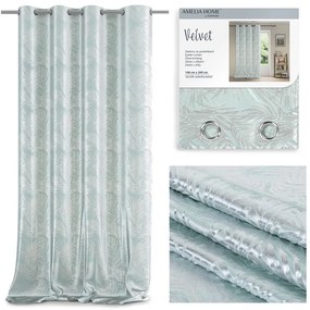 Závěs AmeliaHome Velvet Silver Leaves s průchodkami 140x245 cm mátový