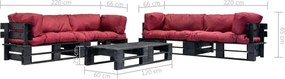 vidaXL 6dílná zahradní sedací souprava z palet a podušky dřevo [277470] Barva: Černo-červený
