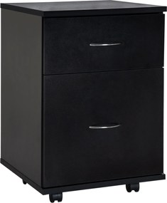 HOMCOM Dřevěný mobilní archivar s kolečky a 2 šuplíky 41x39x58cm Černý | Aosom