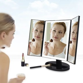 Bezdoteku Třípanelové kosmetické make-up zrcátko s led osvětlením velké černé