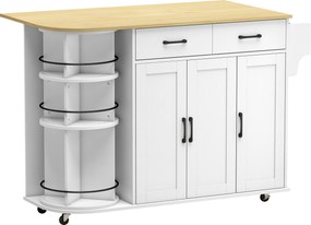 HOMCOM pojízdný kuchyňský ostrůvek s výsuvnou deskou, bílý