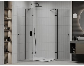 Mexen Roma Duo sprchový kout s otočnými dveřmi 100 x 90 cm, Průhledné, Černá + sprchová vanička Flat - 854-100-090-70-02-4010B