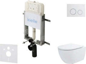 kielle Genesis New - Set předstěnové instalace, klozetu Oudee, Vortex Rimless+, sedátka softclose a tlačítka Gemini New II, lesklá bílá/chrom 30502SZ13