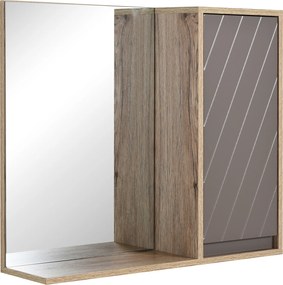HOMCOM Koupelnová skříňka se zrcadlem, nástěnný pomocný nábytek s 1 dveřmi a nastavitelnou policí, moderní styl 57x14,2x49,2 cm, dubová a šedá