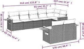8dílná zahradní sedací souprava s poduškami černá polyratan 3226986