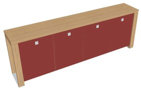 Nízká skříň Verno+ S 260 x 46 x 90 cm, skleněné dveře, dub světlý / červená
