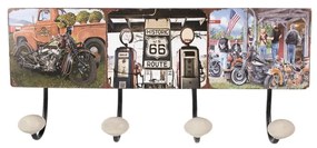 Nástěnný kovový věšák se 4-mi háčky Route 66 – 40x7x18 cm