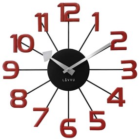 Designové paprskovité černo-červené moderní hodiny LAVVU DESIGN Numerals LCT1043