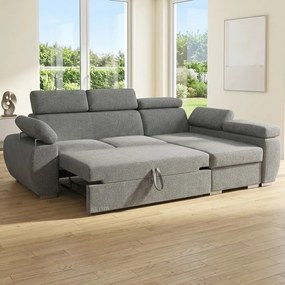 Sedací souprava BASTON | 255x170 cm | rozkládací + úložný prostor + OČALOUNĚNÝ ROZKLAD | šedá Neve 90