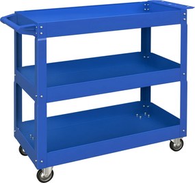 DURHAND Vozík na nářadí s kolečky, ocelový pracovní vozík se 3 policemi a bočním madlem pro domácí mechaniky, nosnost 150 kg, 83x35,3x76 cm, modrý | A