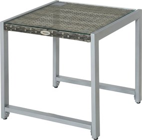 Zahradní stolek Outsunny® s tvrzeným sklem, polyratanem a hliníkem, odolný proti povětrnostním vlivům a moderní pro zahradu, balkon, terasu | Aosom.de