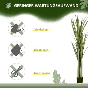 Umělá rostlina yucca HOMCOM v květináči 190 cm - 39 realistických listů pro dekoraci domova, obývacího pokoje, kanceláře a zahrady Ø17x190 cm Zelená