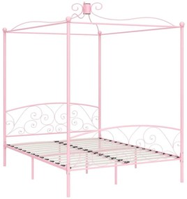 Petromila Rám postele s nebesy růžový kovový 180 x 200 cm