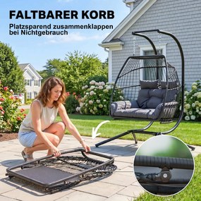 Outsunny závěsné křeslo s skládacím stojanem, závěsný košík s polštářem, ergonomické houpací křeslo z poly ratanového materiálu pro 2 osoby, závěsné …