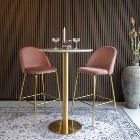 Barový set 2ks židlí LAUSANNE + stůl BOLZANO ø70x105cm,růžová, mosaz House Nordic SET1001260