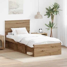 Rám postele Umělecký dub 90 x 200 cm Masivní borové dřevo 3410653