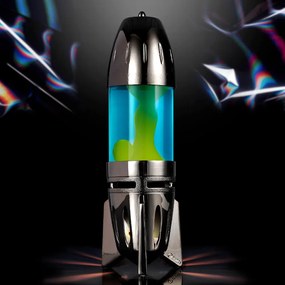 Mathmos Fireflow R1 Black, originální lávová lampa černá s modrou tekutinou a žlutou lávou, pro čajovou svíčku, výška 24cm