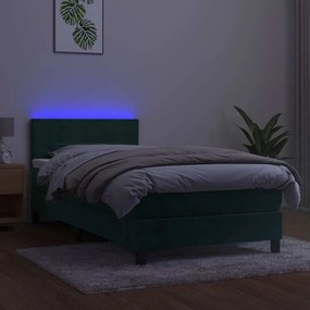 Box spring postel s matrací a LED tmavě zelená 90x200 cm samet 3134384