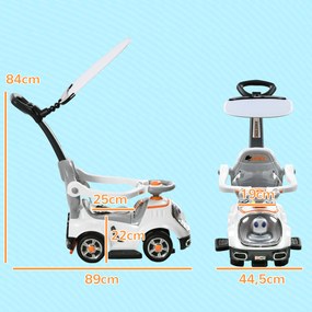 AIYAPLAY 3v1 odrážedlo pro děti 12–36 měsíců s úložným prostorem, design robota se svítícíma očima, hudba, bílé