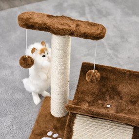 PawHut Malý Škrábací Stromek pro Kočky s Hračkou Hnědý L40 x Š30 x V43 cm