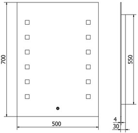 Mexen Ner, LED koupelnové zrcadlo s podsvícením 50x70 cm, 6000K, ochrana proti zamlžování, 9809-050-070-611-00