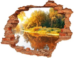 Wallmuralia Díra 3D ve zdi na stěnu Řeka podzim 90x70 cm