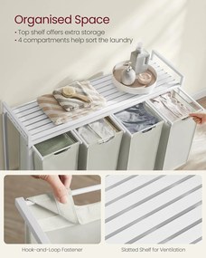 VASAGLE 4 přihrádky koš na prádlo 4 × 40 L, 116 × 33 × 72 cm, krémově bílý a matně bílý