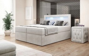 Boxspring postel AMELIE s úložným prostorem a LED, eko kůže Velikost postele: 200 × 200 cm, Barva EKO kůže: Bílá EKO kůže, Výběr matrace: Taštičková…