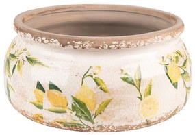 Béžový keramický obal na květináč s citróny Lemonio M - Ø20*9 cm